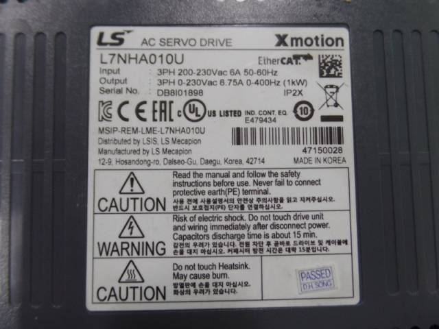 LS AC SERVO DRIVE L7NHA010U LS INPUT: 3PH 200-230Vac 6A 50-60Hz OUTPUT ...